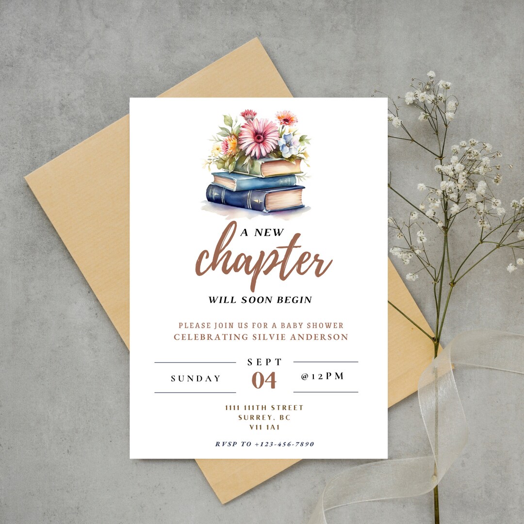 Baby Shower Invitation | A New Chapter Theme | Baby | Editable DIY ...