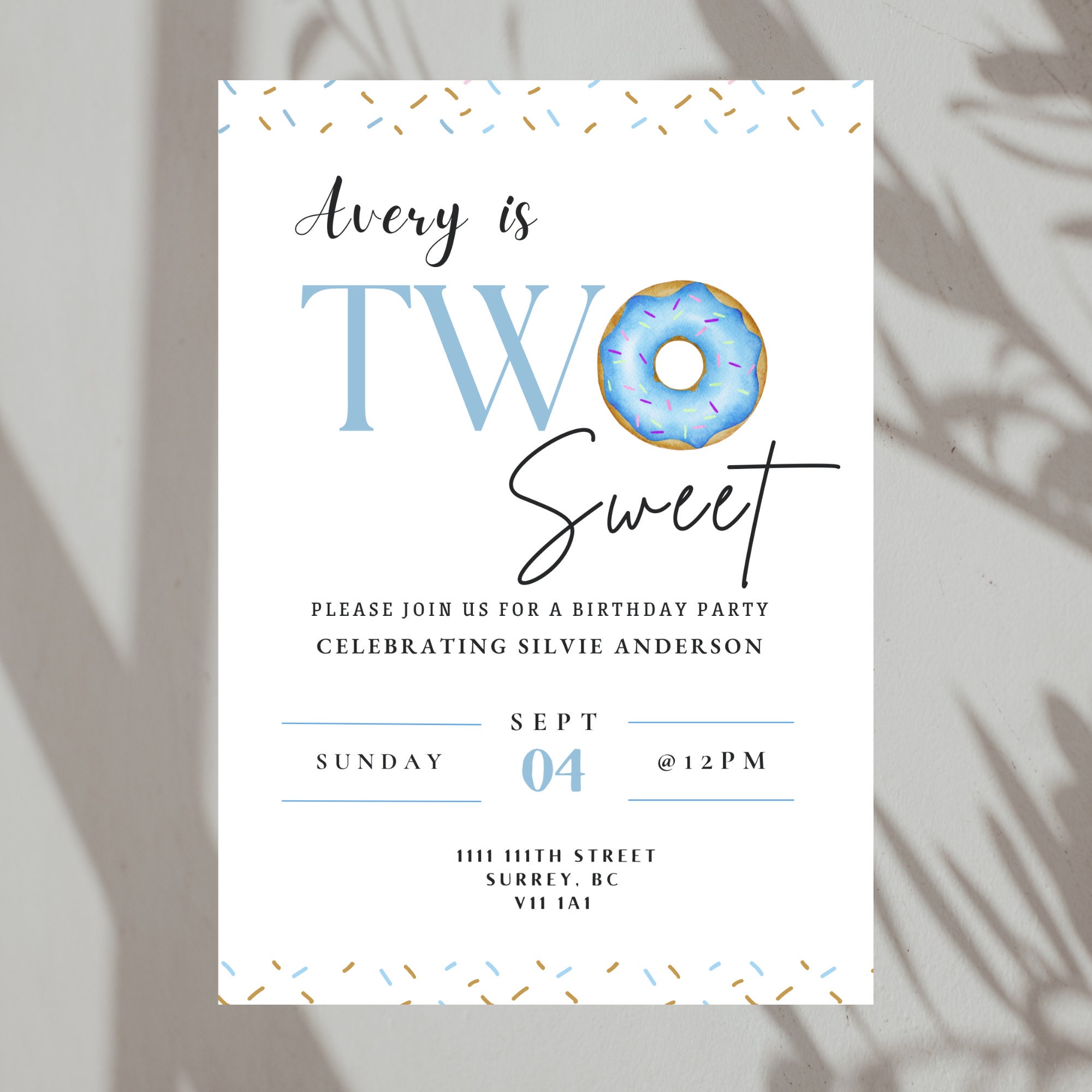 Two Sweet Birthday Party Invitation | Instant Digital Invite Download ...