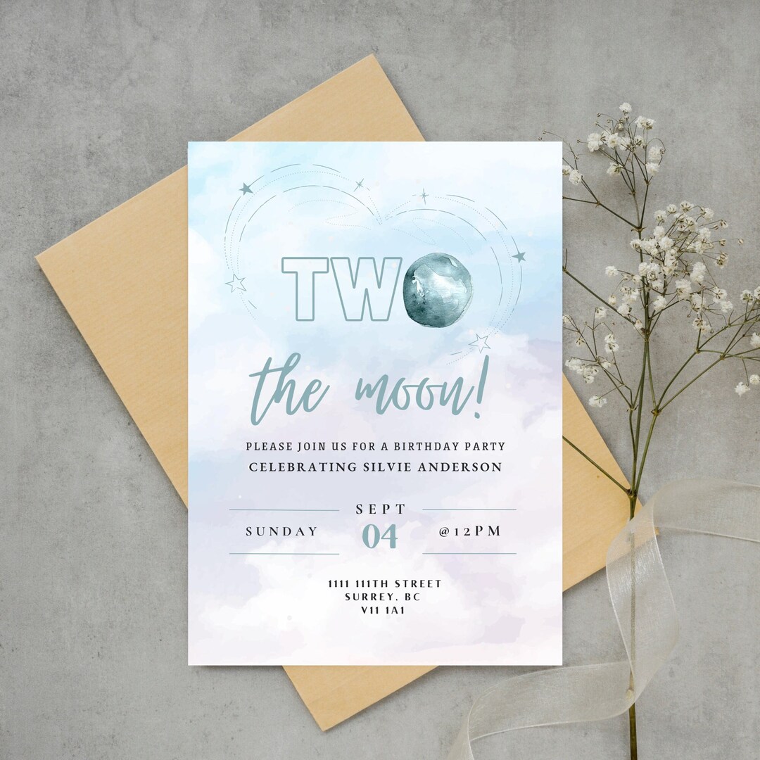 Two the Moon Birthday Party Invitation Instant Digital Invite Download ...