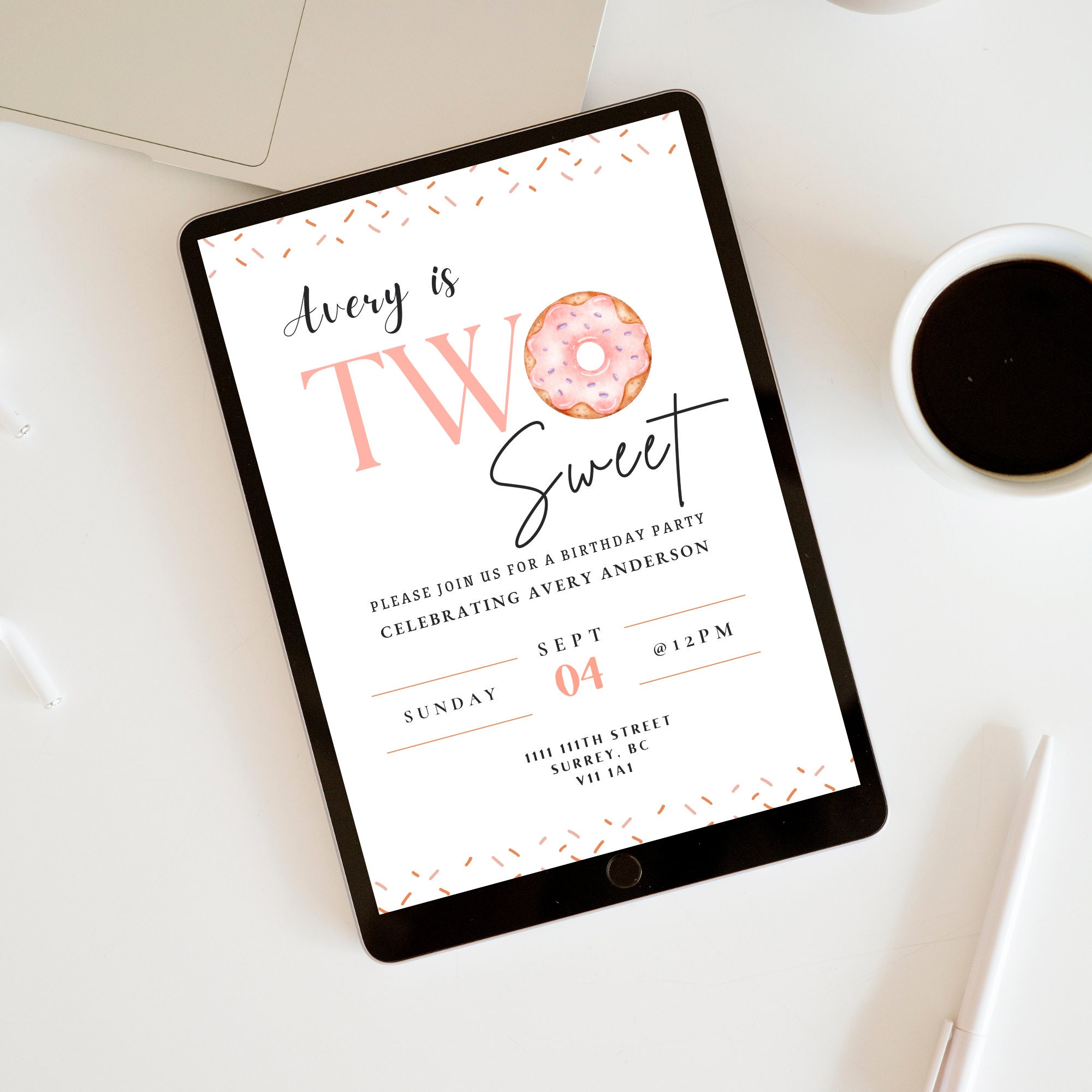 Two Sweet Birthday Party Invitation | Instant Digital Invite Download ...