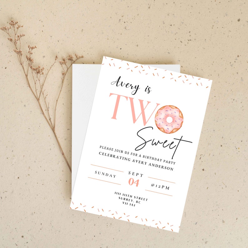 Two Sweet Birthday Party Invitation | Instant Digital Invite Download ...