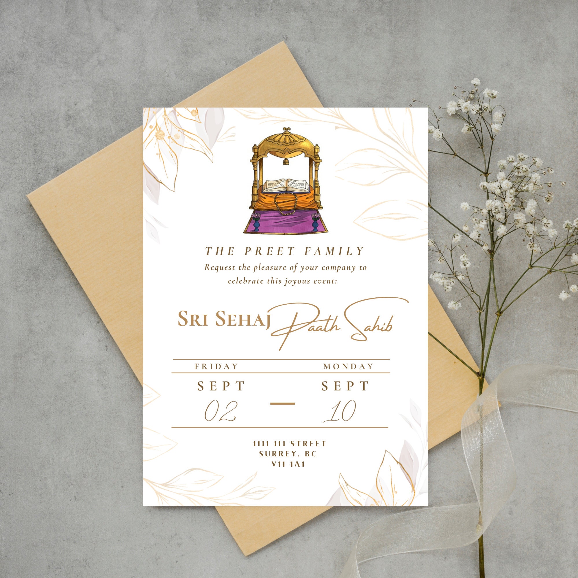 Sri Sehaj Paath Invitation | Sikh Invitations| Digital, Editable, DIY ...