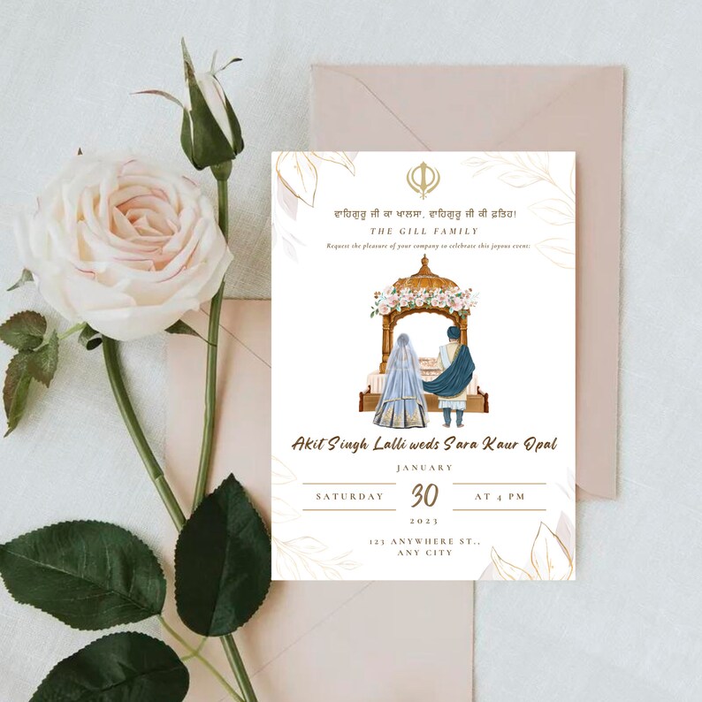 Sikh Wedding Invitation Minimalistic | Indian Wedding | Instant ...