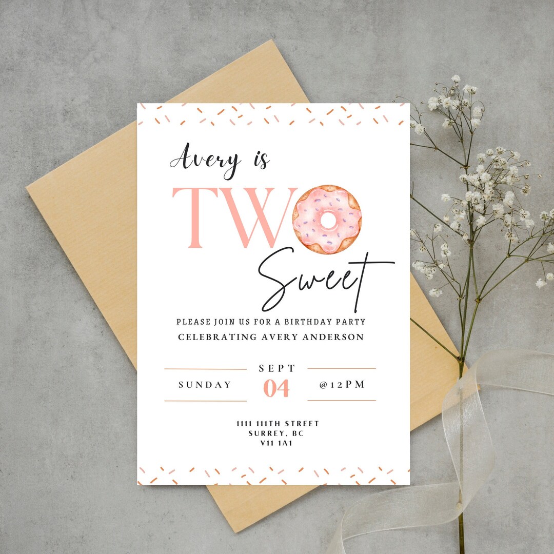 Two Sweet Birthday Party Invitation | Instant Digital Invite Download ...