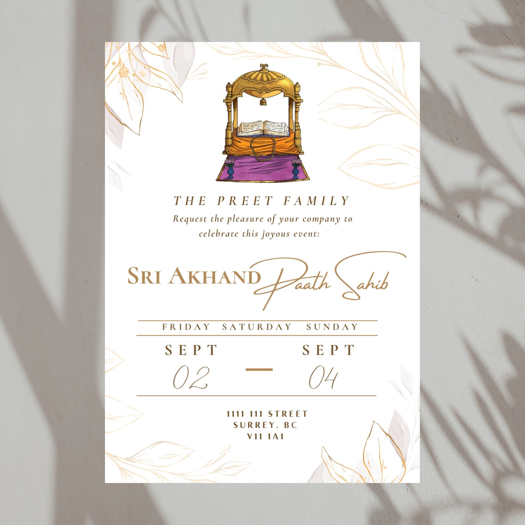 Sri Akhand Paath Invitation Sikh Invitations Digital, Editable, DIY ...