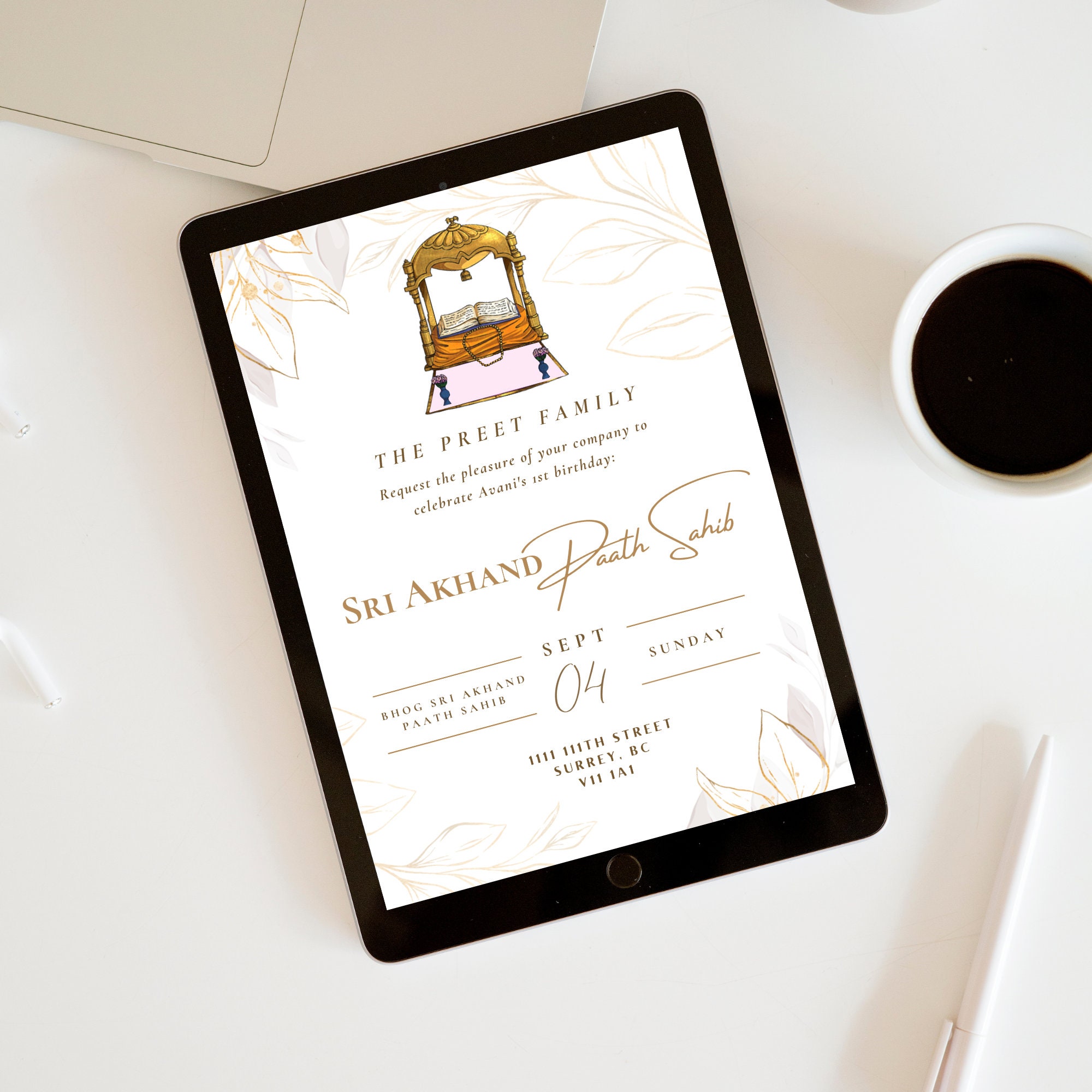 Pink Sri Akhand Paath Invitation | Sikh Invitations| Birthday Paath ...