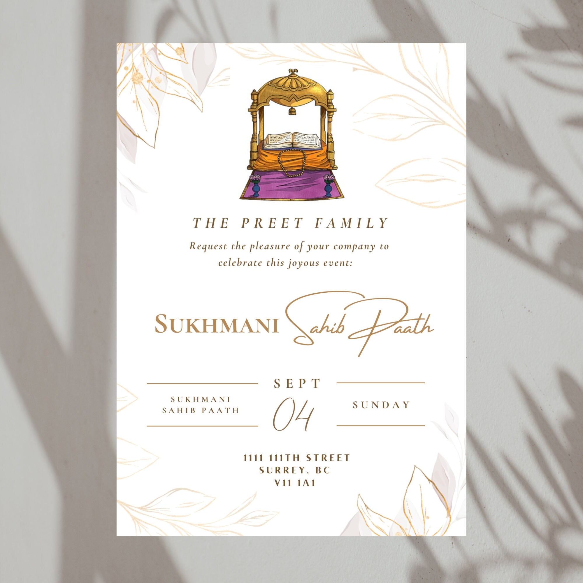 Sukhmani Sahib Paath Invitation | Sikh Invitations | Digital, Editable ...
