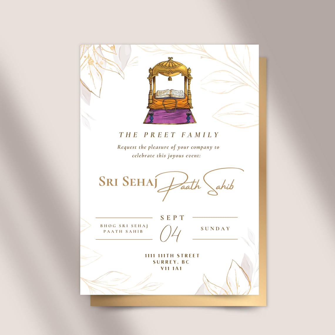 Sri Sehaj Paath Invitation | Sikh Invitations| Digital, Editable, DIY ...