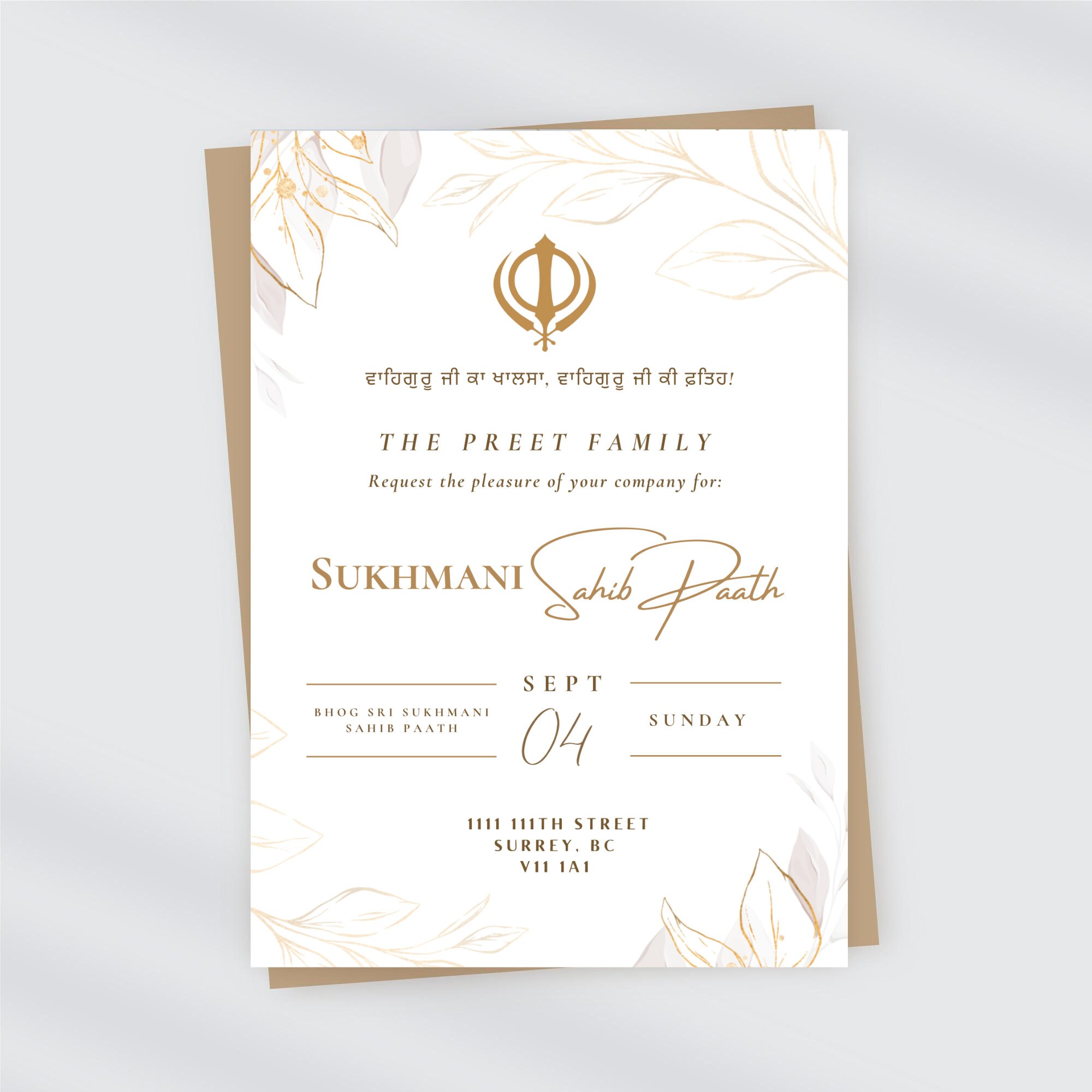 Sukhmani Sahib Paath Invitation Sikh Invitations Digital, Editable, DIY ...