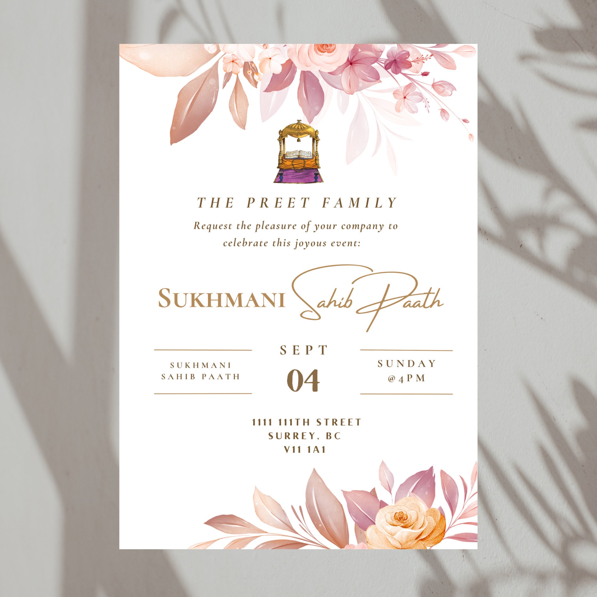 Sukhmani Sahib Paath Invitation | Sikh Invitations | Digital, Editable ...