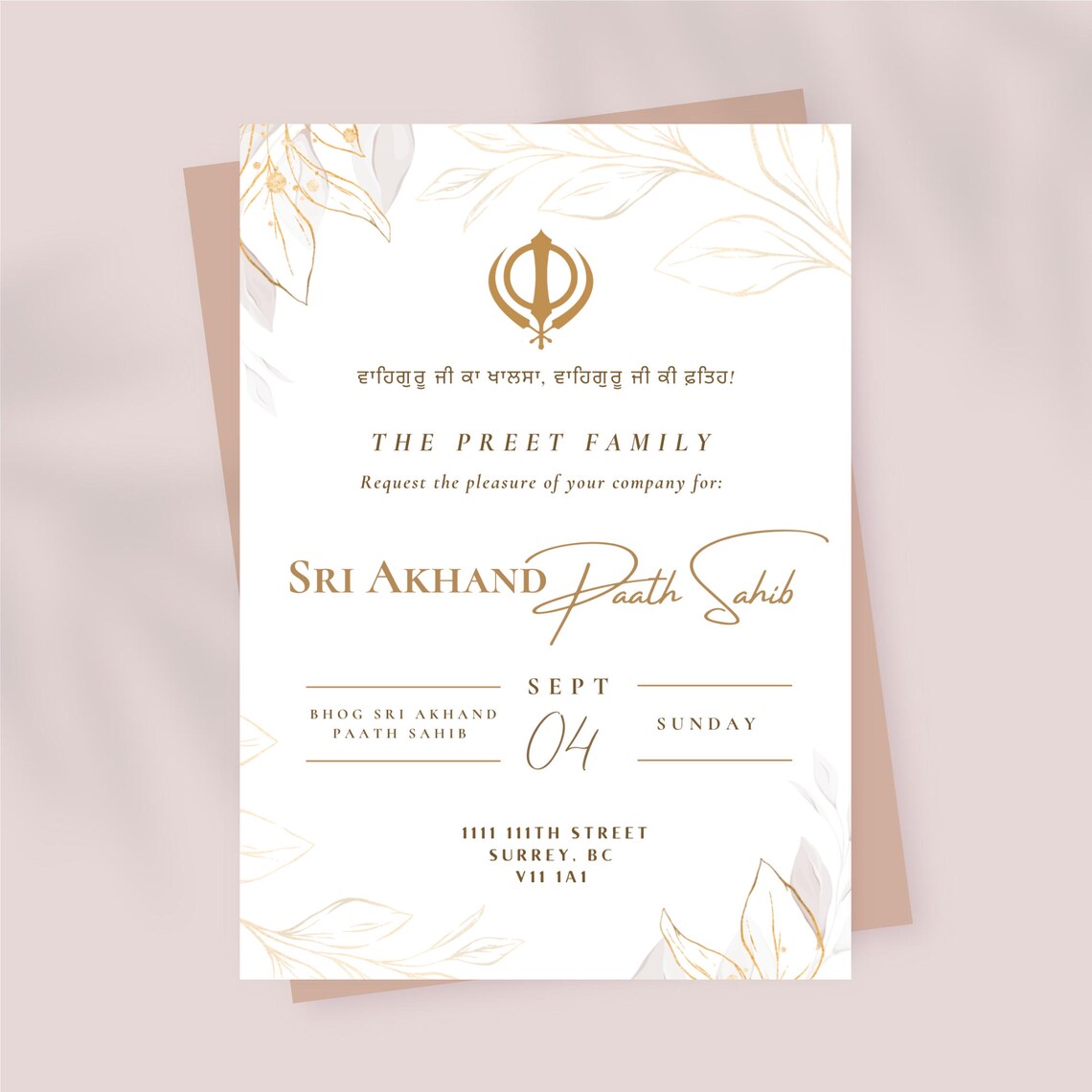 Sri Akhand Paath Invitation Sikh Invitations Digital, Editable, DIY ...