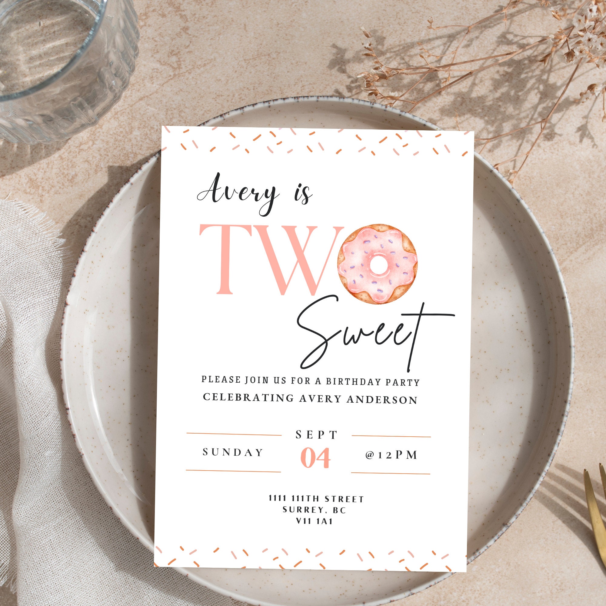 Two Sweet Birthday Party Invitation | Instant Digital Invite Download ...