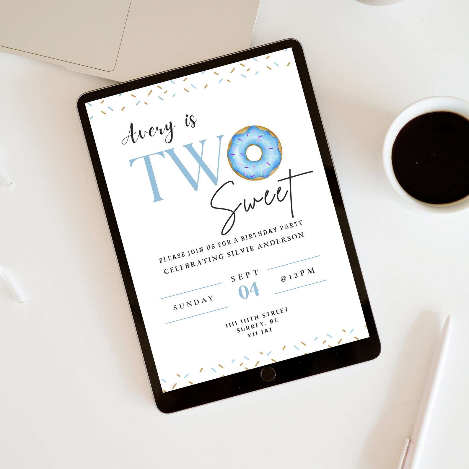 Two Sweet Birthday Party Invitation | Instant Digital Invite Download ...