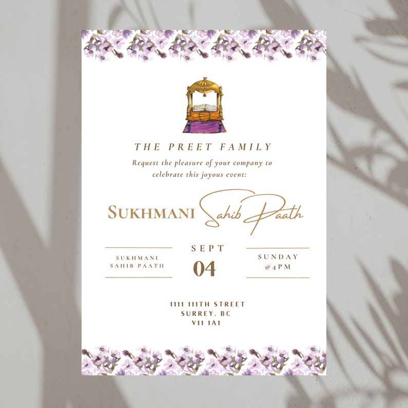Sukhmani Sahib Paath Invitation | Sikh Invitations | Digital, Editable ...