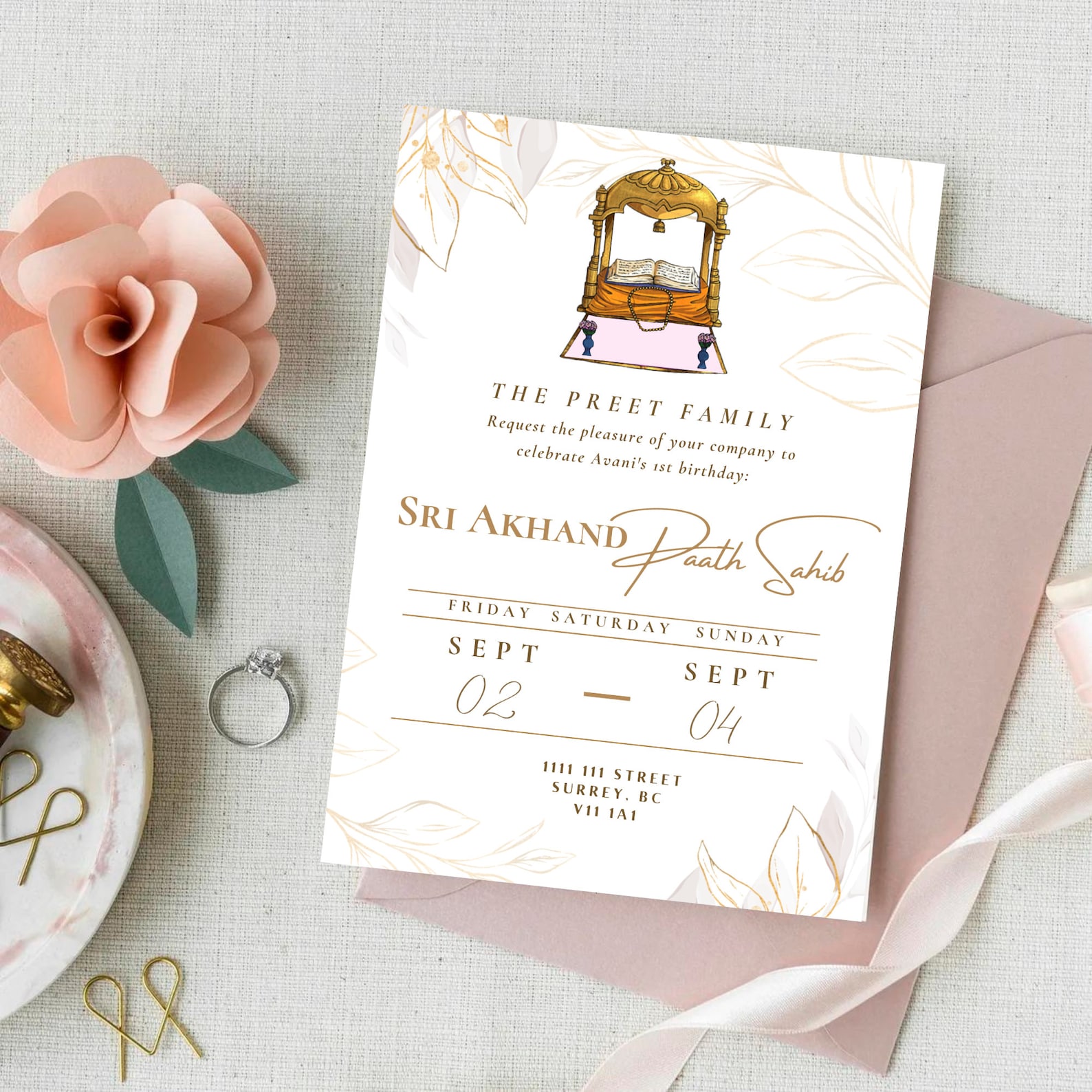 Pink Sri Akhand Paath Invitation | Sikh Invitations| Birthday Paath ...