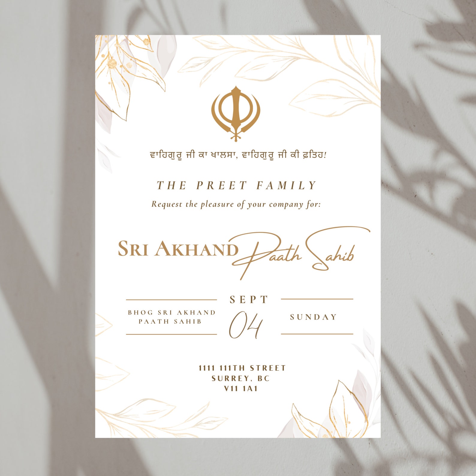 Sri Akhand Paath Invitation | Sikh Invitations| Digital, Editable, DIY ...