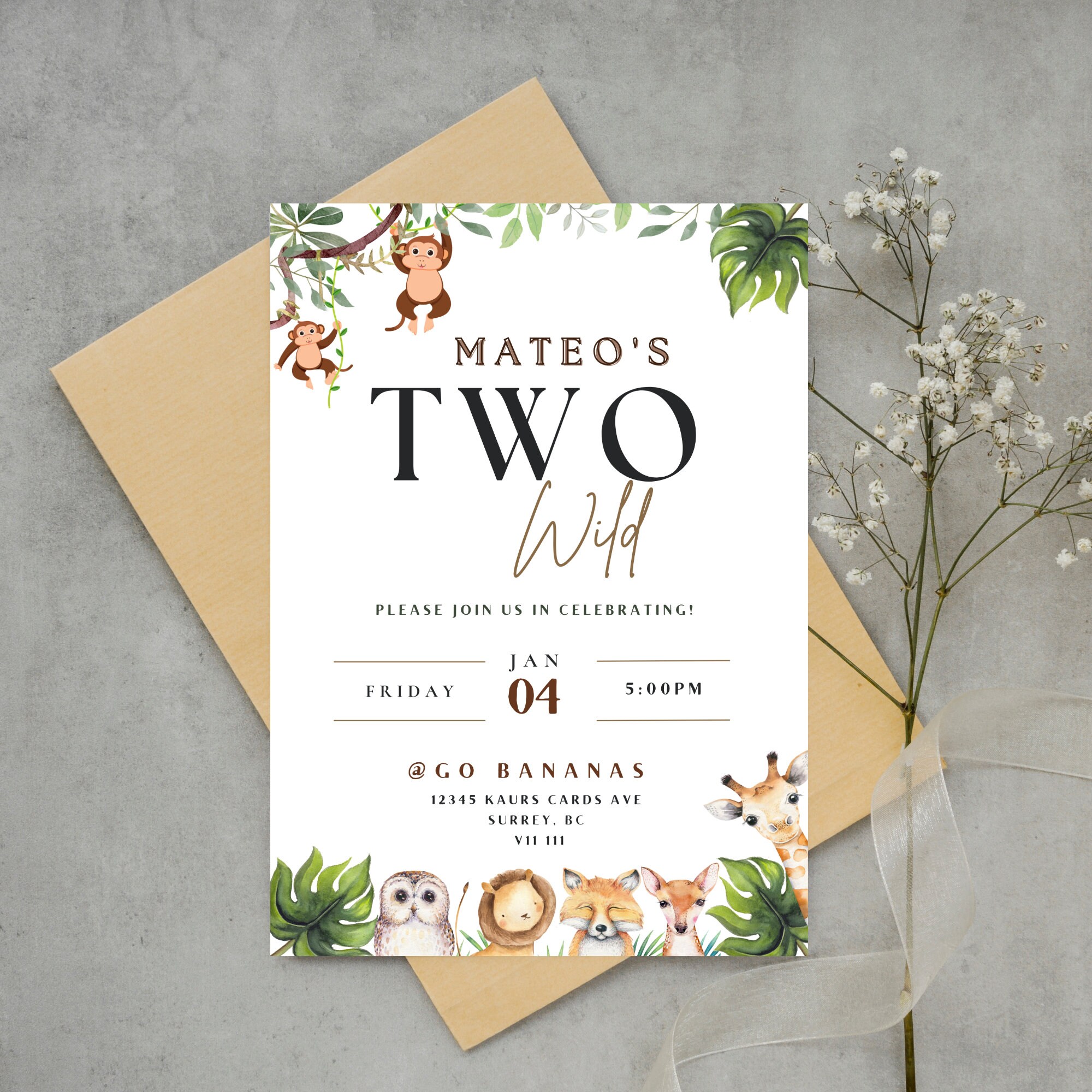 Second Birthday Jungle Party Invitation | Instant Digital Birthday ...