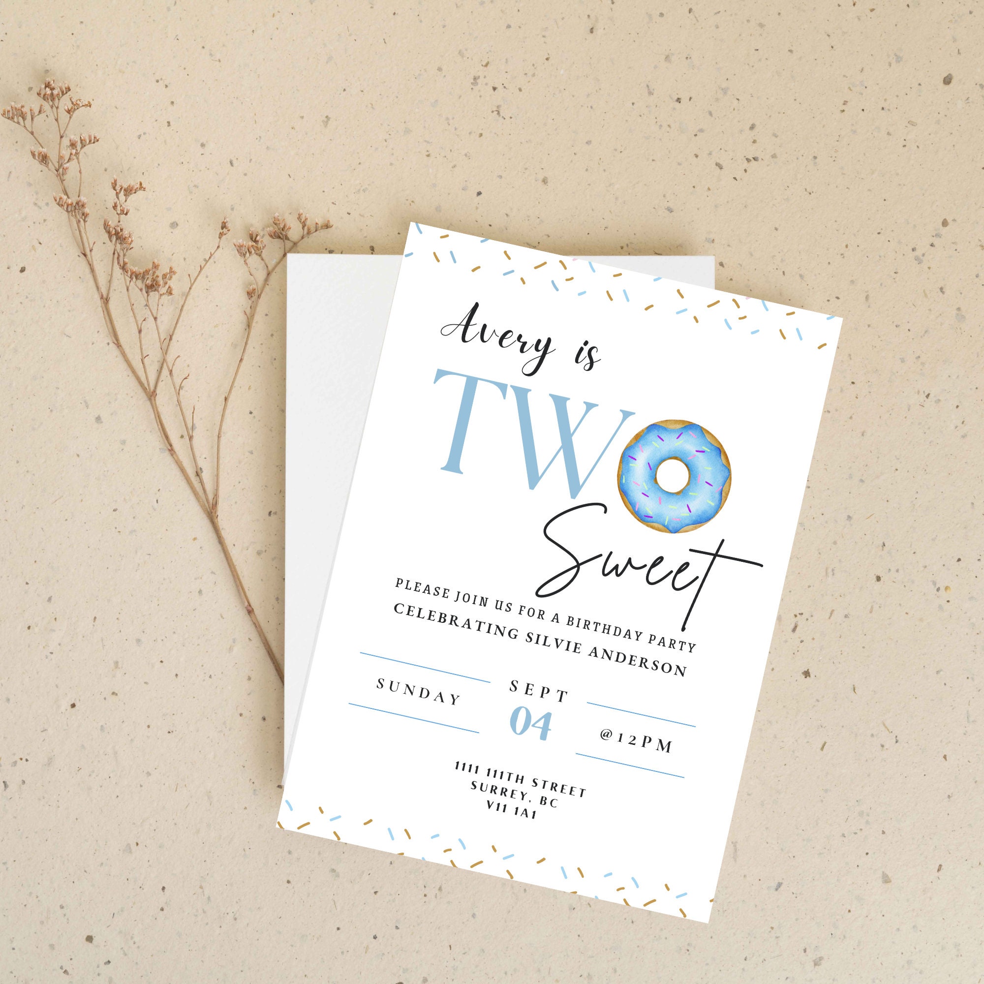 Two Sweet Birthday Party Invitation | Instant Digital Invite Download ...