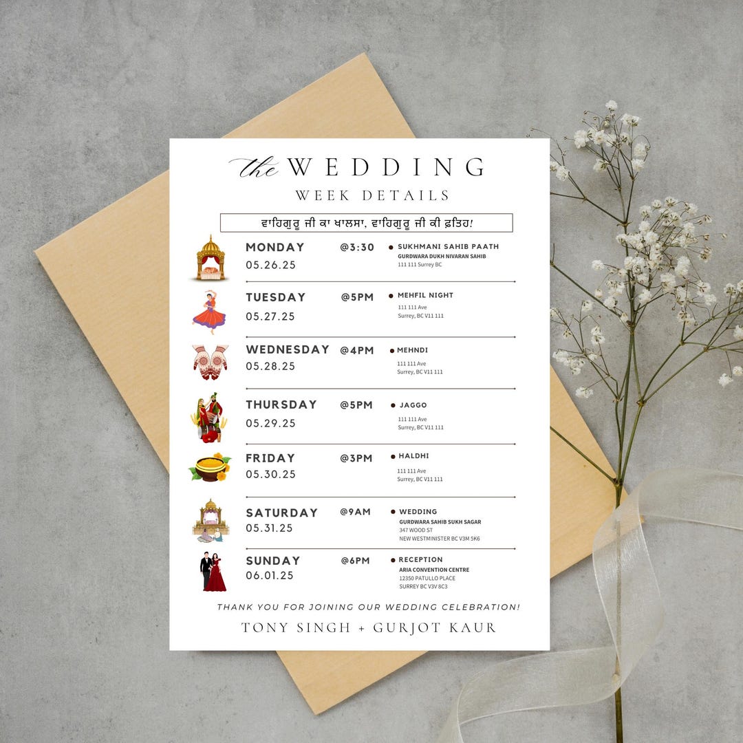 Wedding Week Itinerary | Event Schedule | Week Details | DIY, Editable ...