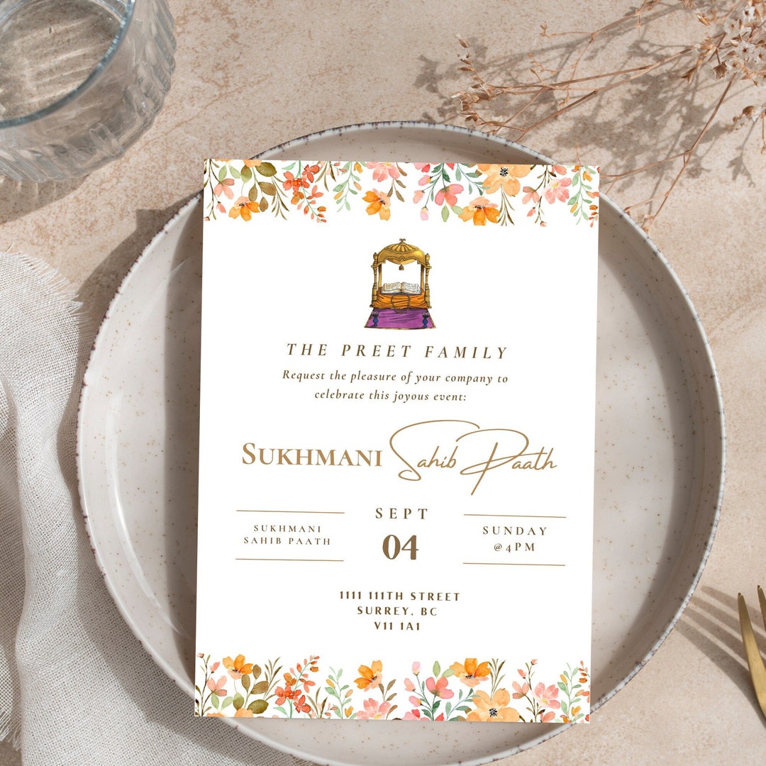 Sukhmani Sahib Paath Invitation | Sikh Invitations | Digital, Editable ...