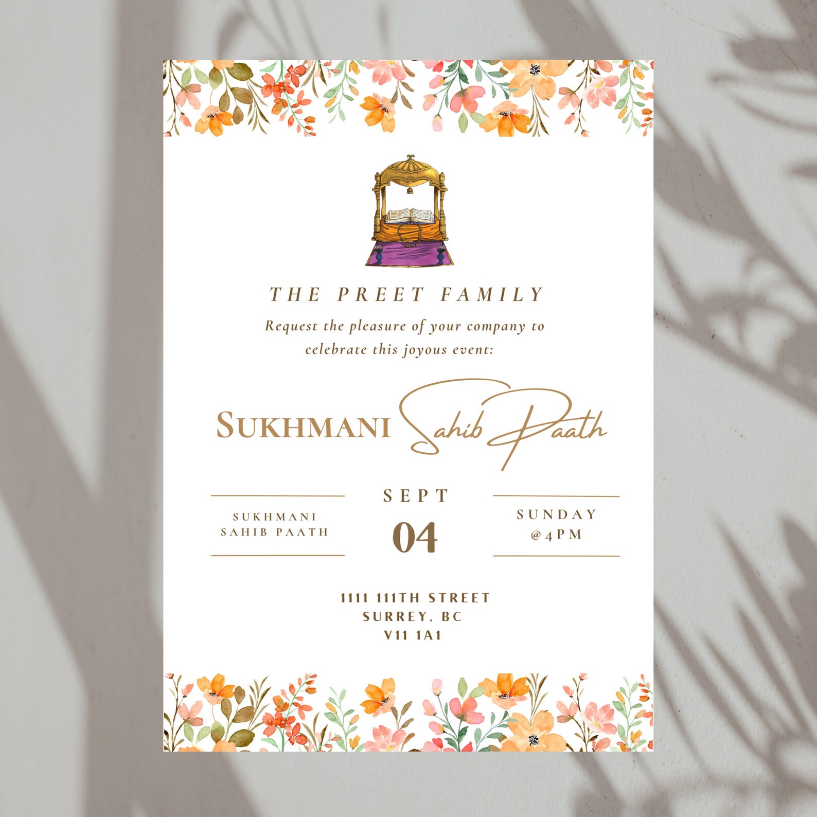 Sukhmani Sahib Paath Invitation | Sikh Invitations | Digital, Editable ...