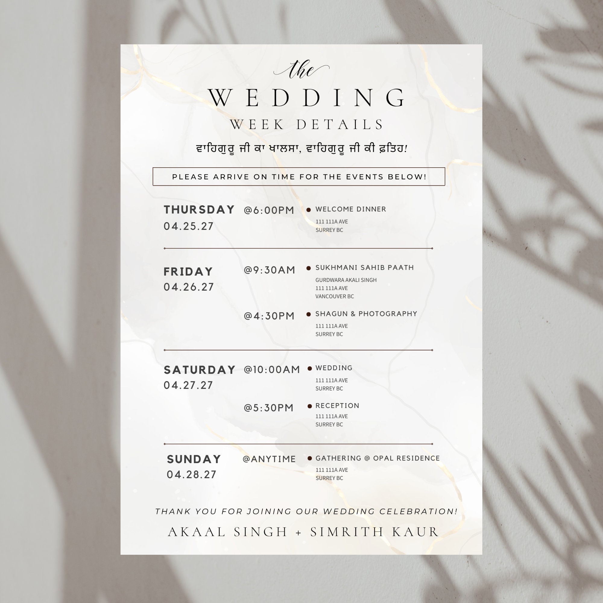 Wedding Week Itinerary | Event Schedule | Week Details | DIY, Editable ...