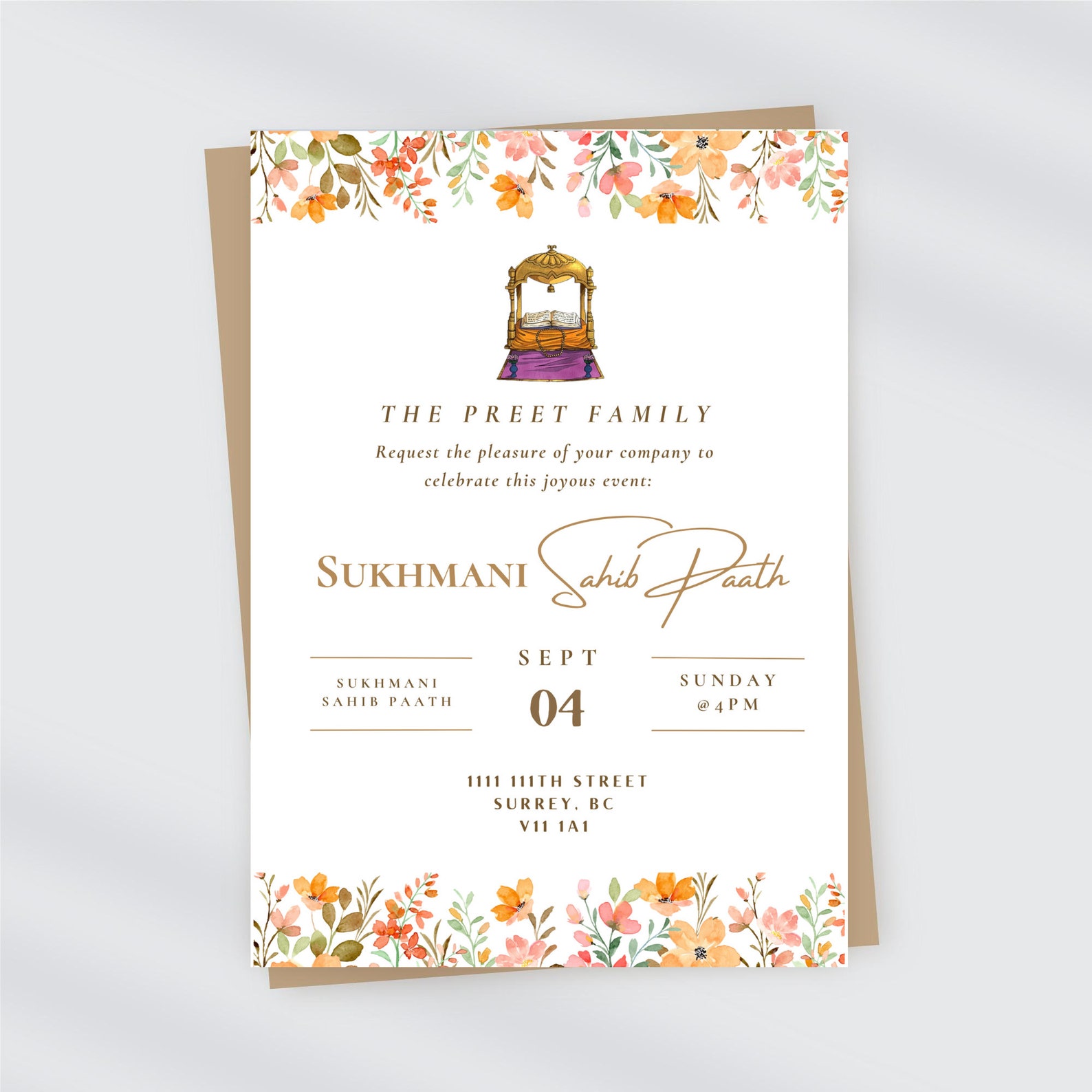 Sukhmani Sahib Paath Invitation | Sikh Invitations | Digital, Editable ...