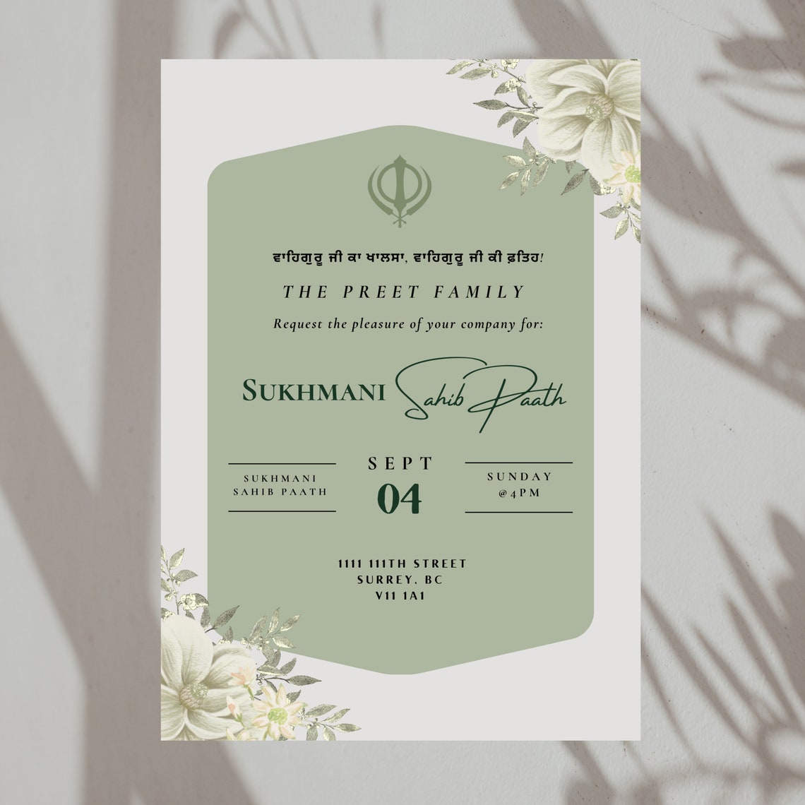 Sukhmani Sahib Paath Invitation Sikh Invitations Digital, Editable, DIY ...