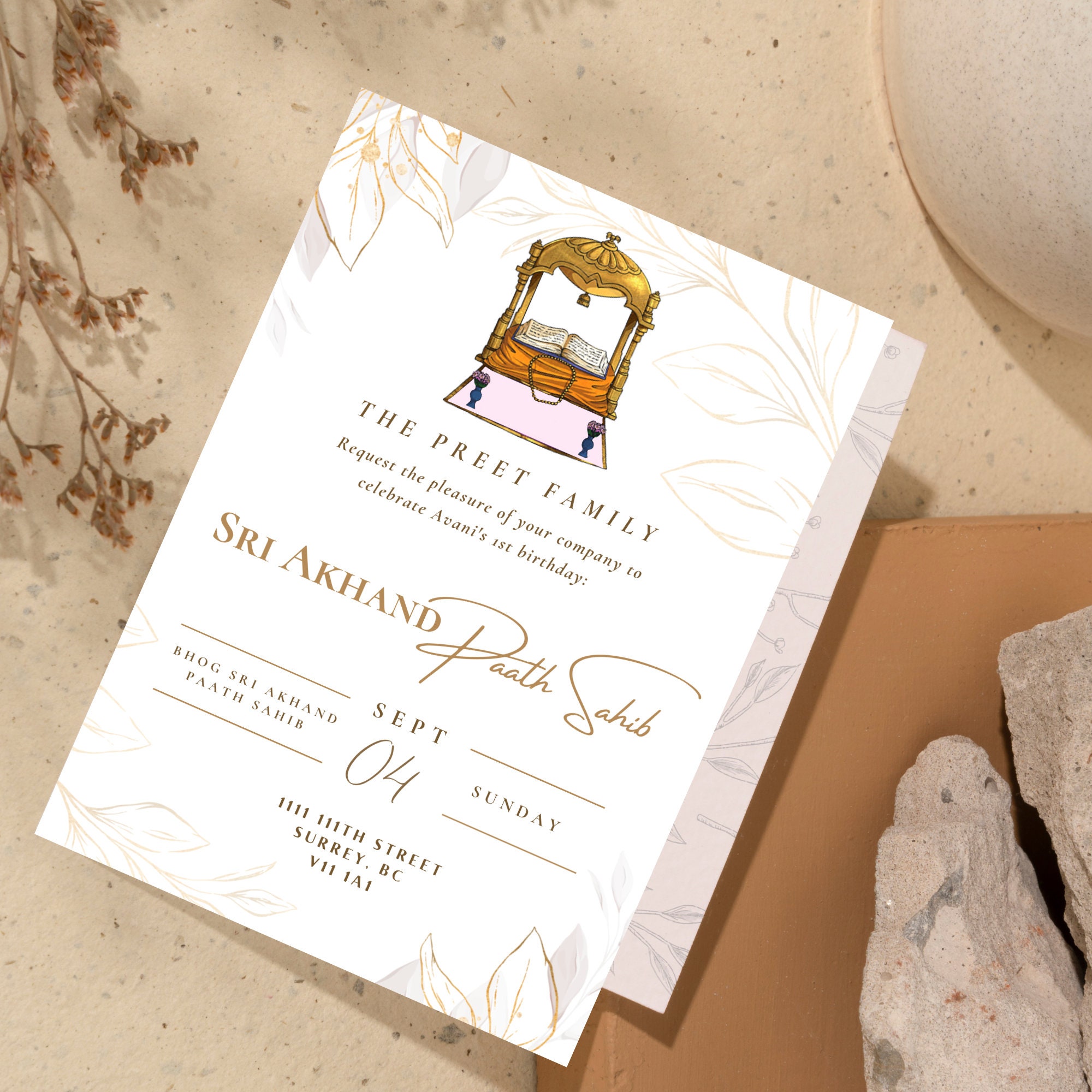 Pink Sri Akhand Paath Invitation | Sikh Invitations| Birthday Paath ...