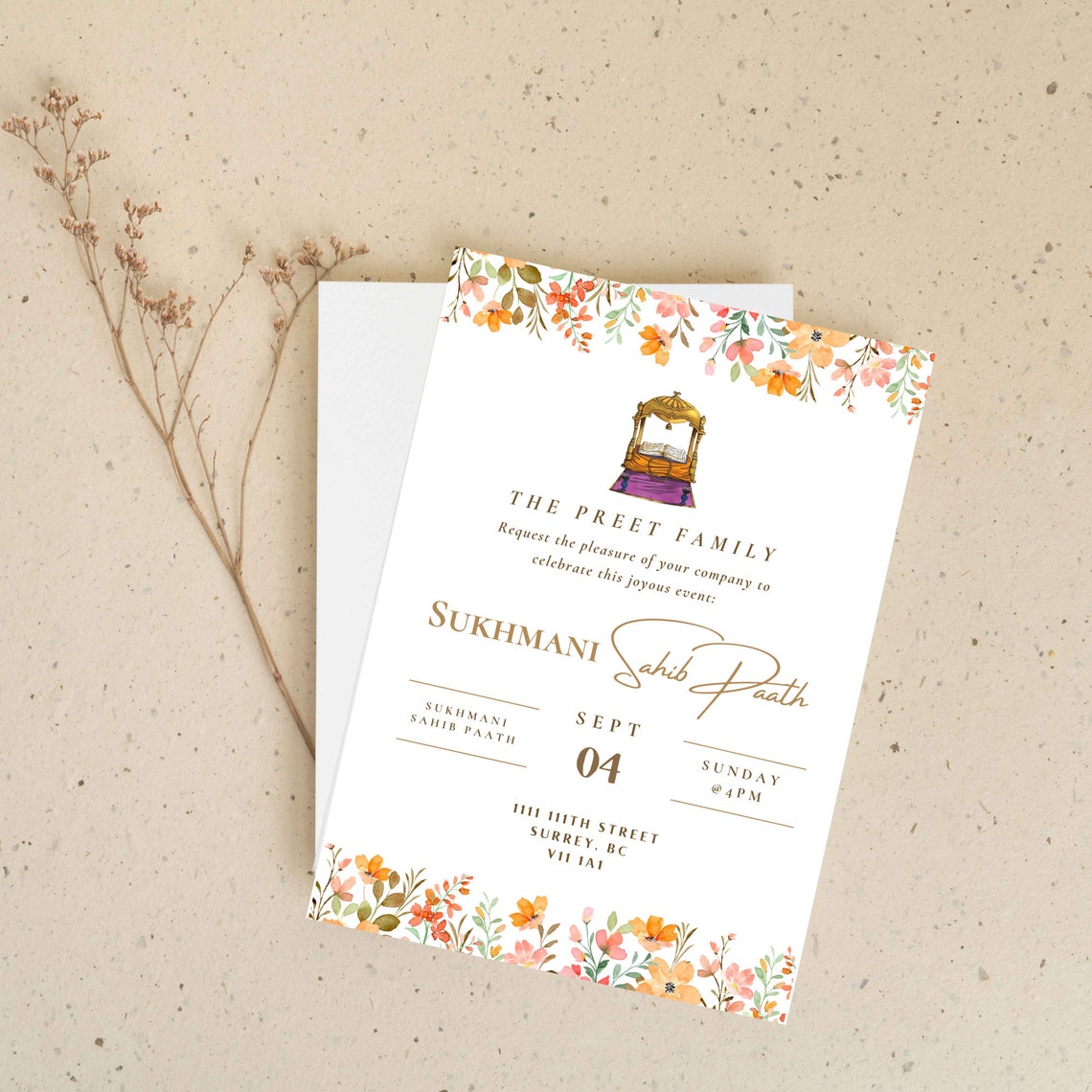 Sukhmani Sahib Paath Invitation Sikh Invitations Digital, Editable, DIY ...