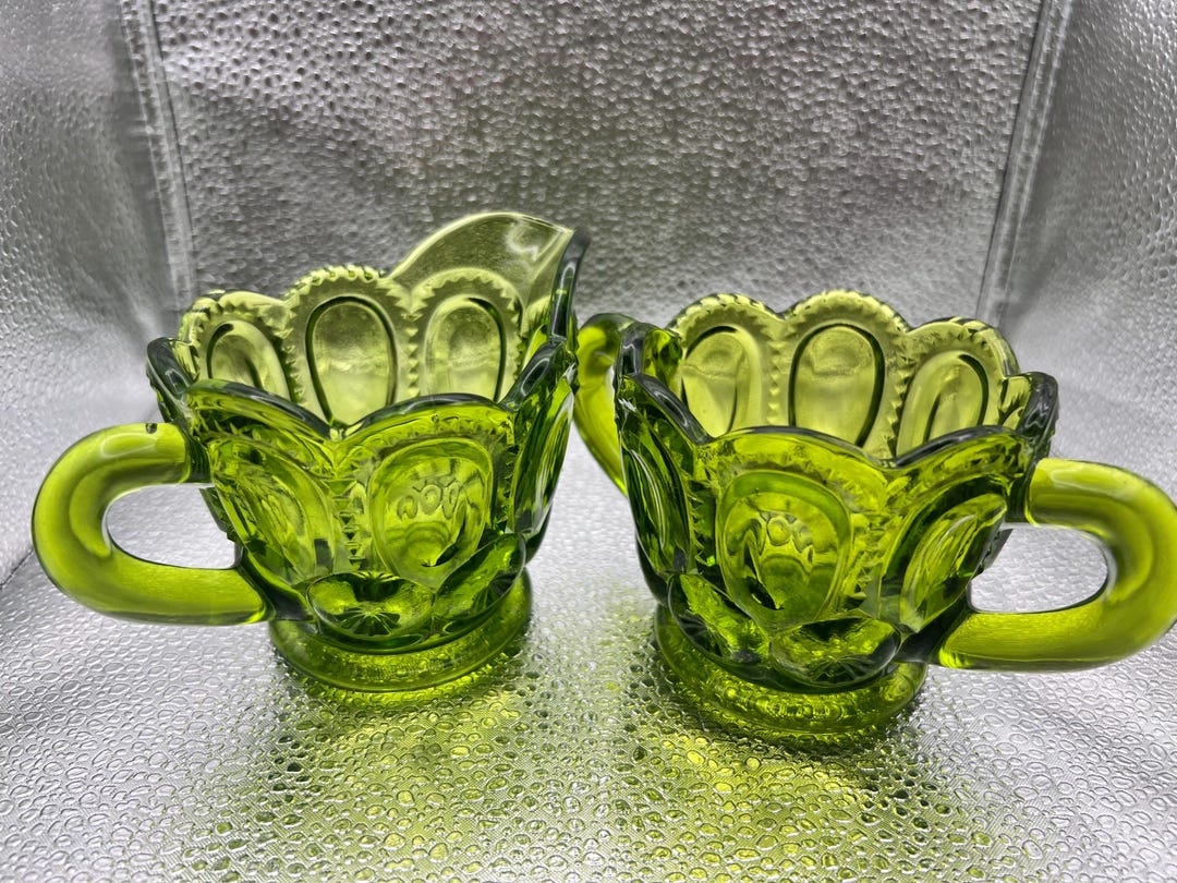 Olive Green Fenton Cream and Sugar Set - Etsy