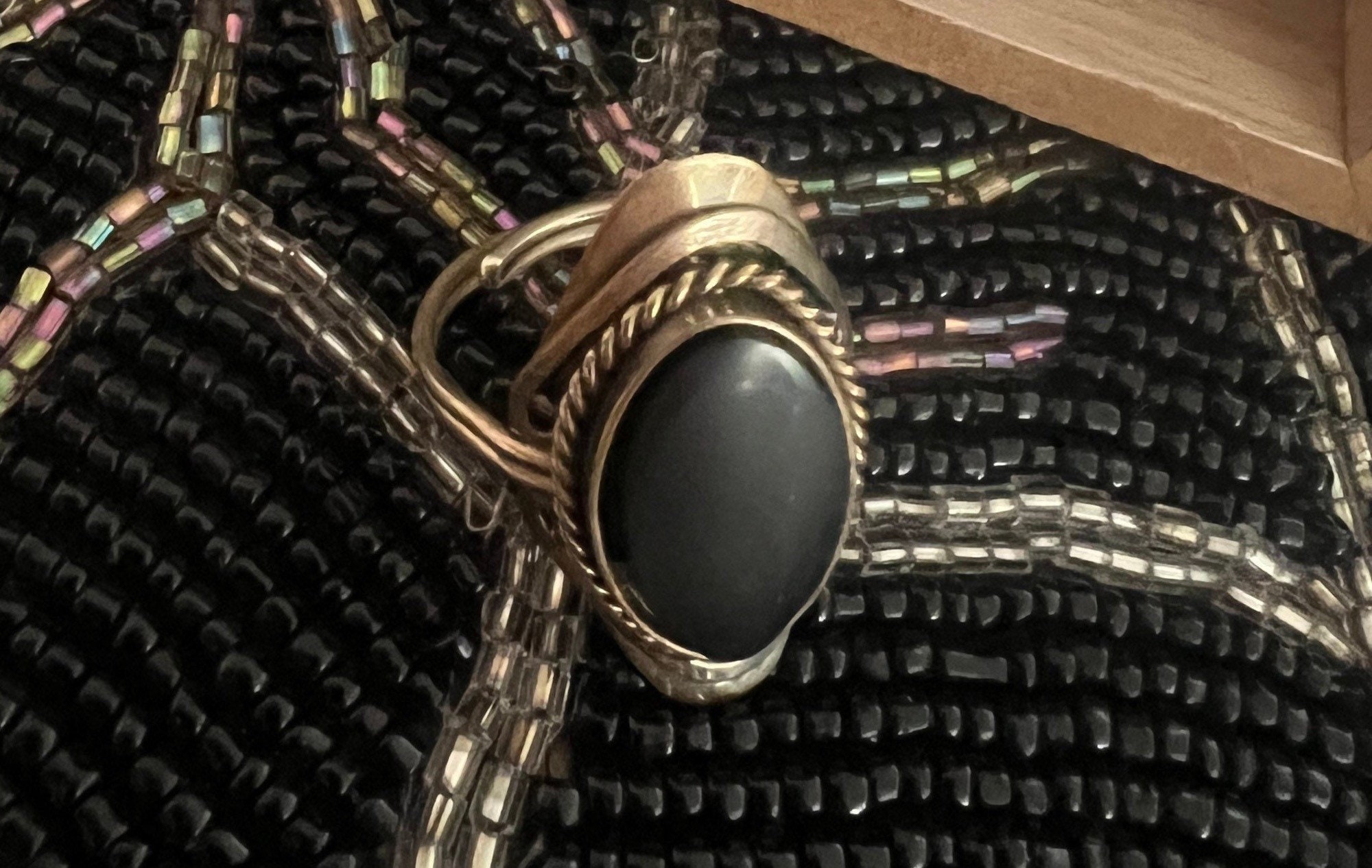 Gold Metal Ring With Black Oval Stone - Etsy