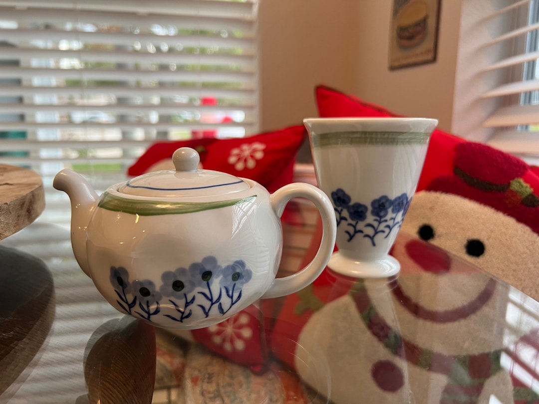Vintage Porcelain Blue Flowers Tea Set - Etsy
