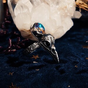 Crow Skull and Aura Glass .925 Sterling Silver Ring Size 6 - Etsy