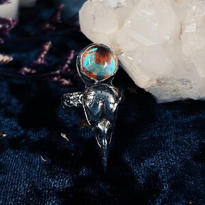 Crow Skull and Aura Glass .925 Sterling Silver Ring Size 6 - Etsy