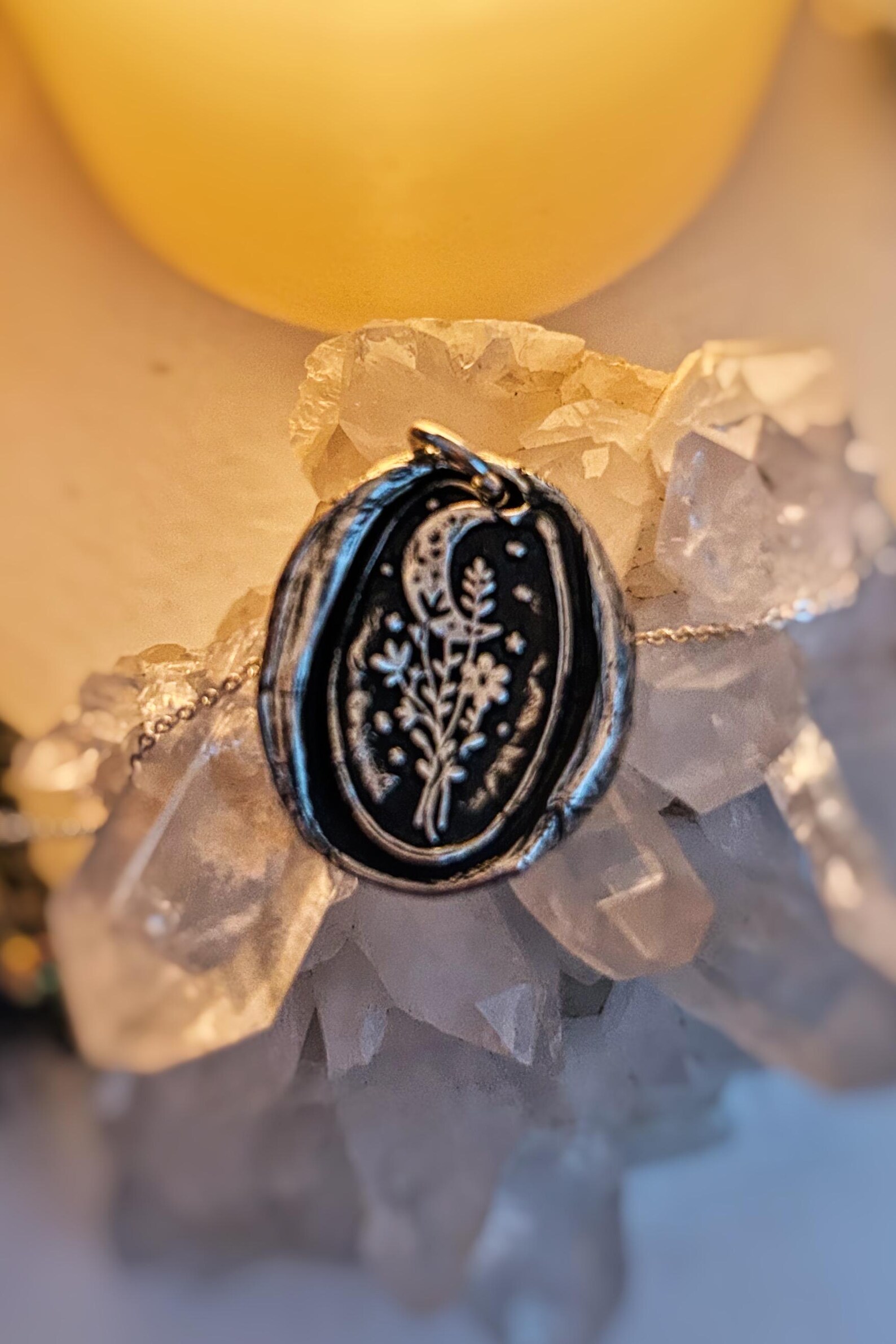 Flower Moon Wax Seal Good Luck Charm Pendant Necklace in Fine Silver - Etsy