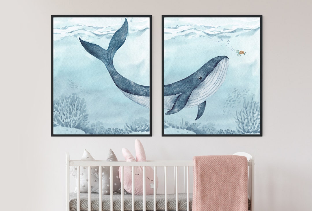 Whale Print Set of 2 Printable Wall Art Beach Nursery Decor - Etsy