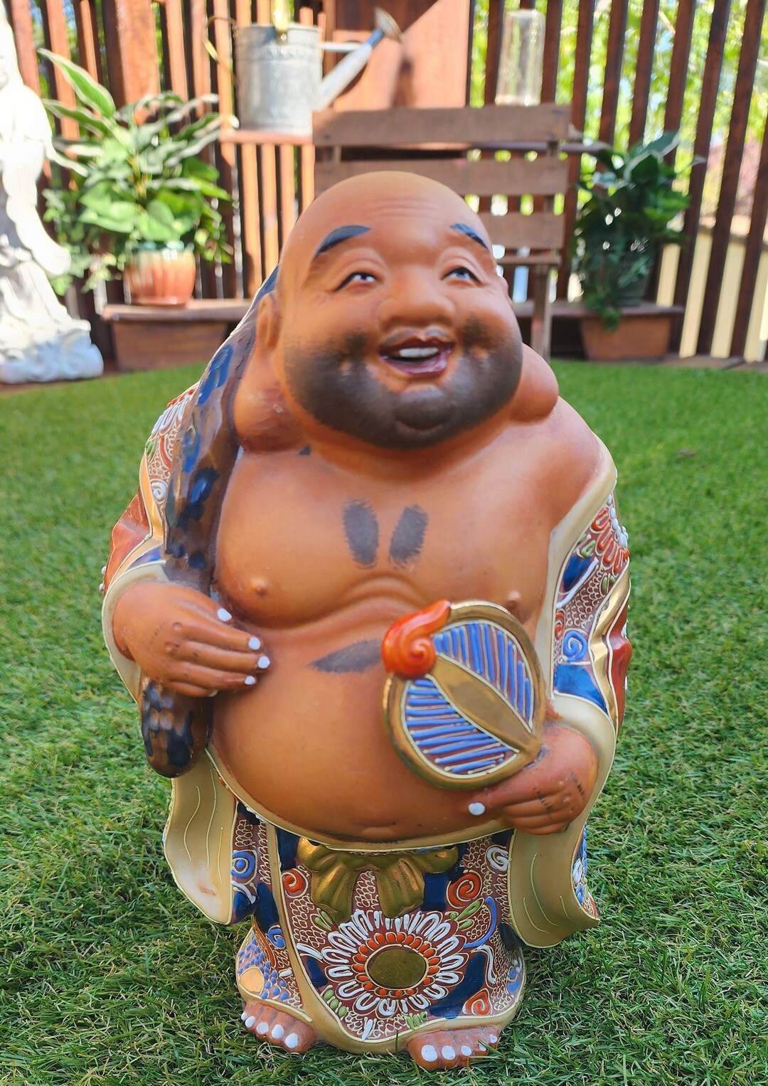 Vintage Rare Japan Moriage Pottery Kutani Hotei 11 Statue Chinese ...