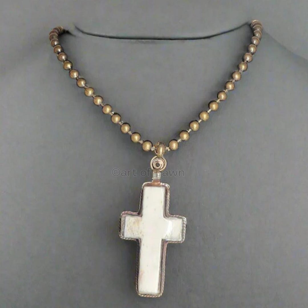 Cross Pendant, Handcrafted, Water Buffalo Bone Carved, Tibetan Silver ...