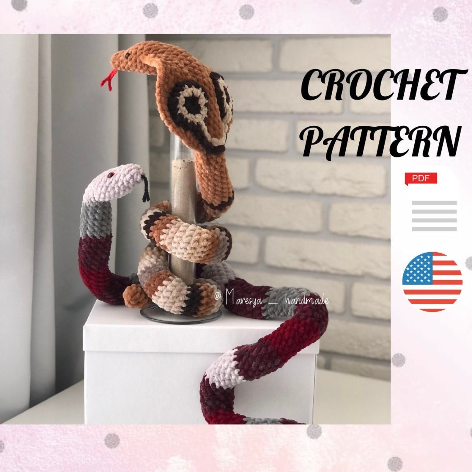 Crochet Pattern Snake and Cobra - SET 2 in 1 PDF Tutorial - Amigurumi ...