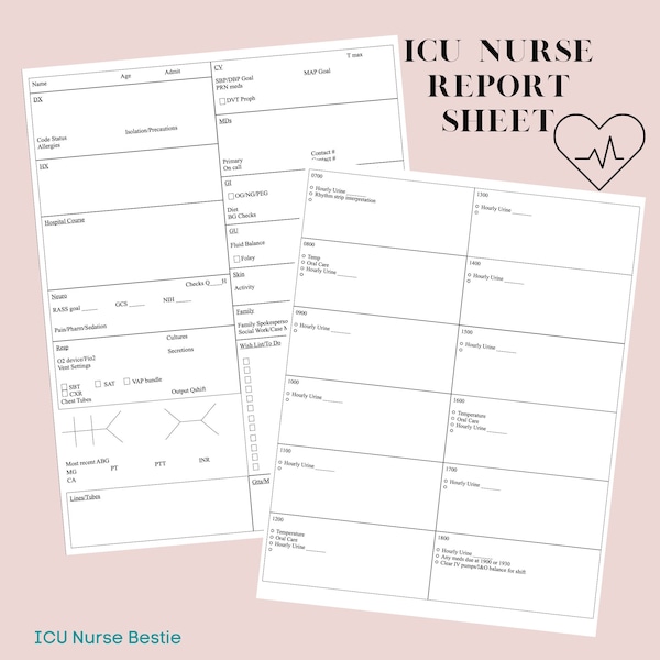 Icu Nurse Report Sheet - Etsy