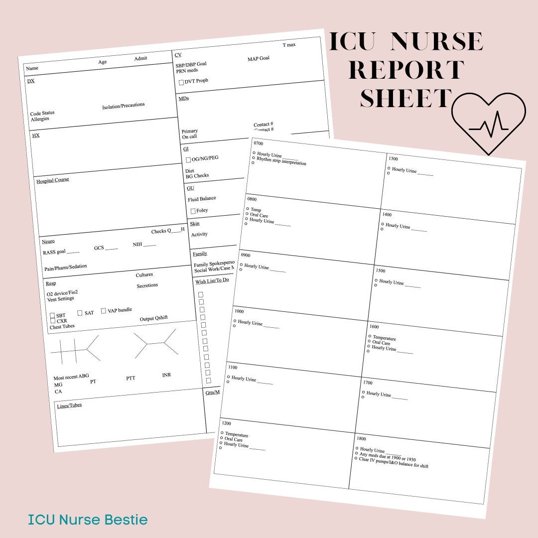 ICU Nurse Report Sheet - Etsy