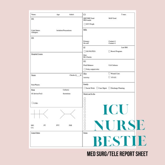 Med Surg and Telemetry Nurse Report Sheet - Etsy