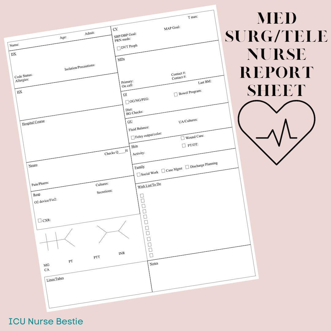Med Surg and Telemetry Nurse Report Sheet - Etsy