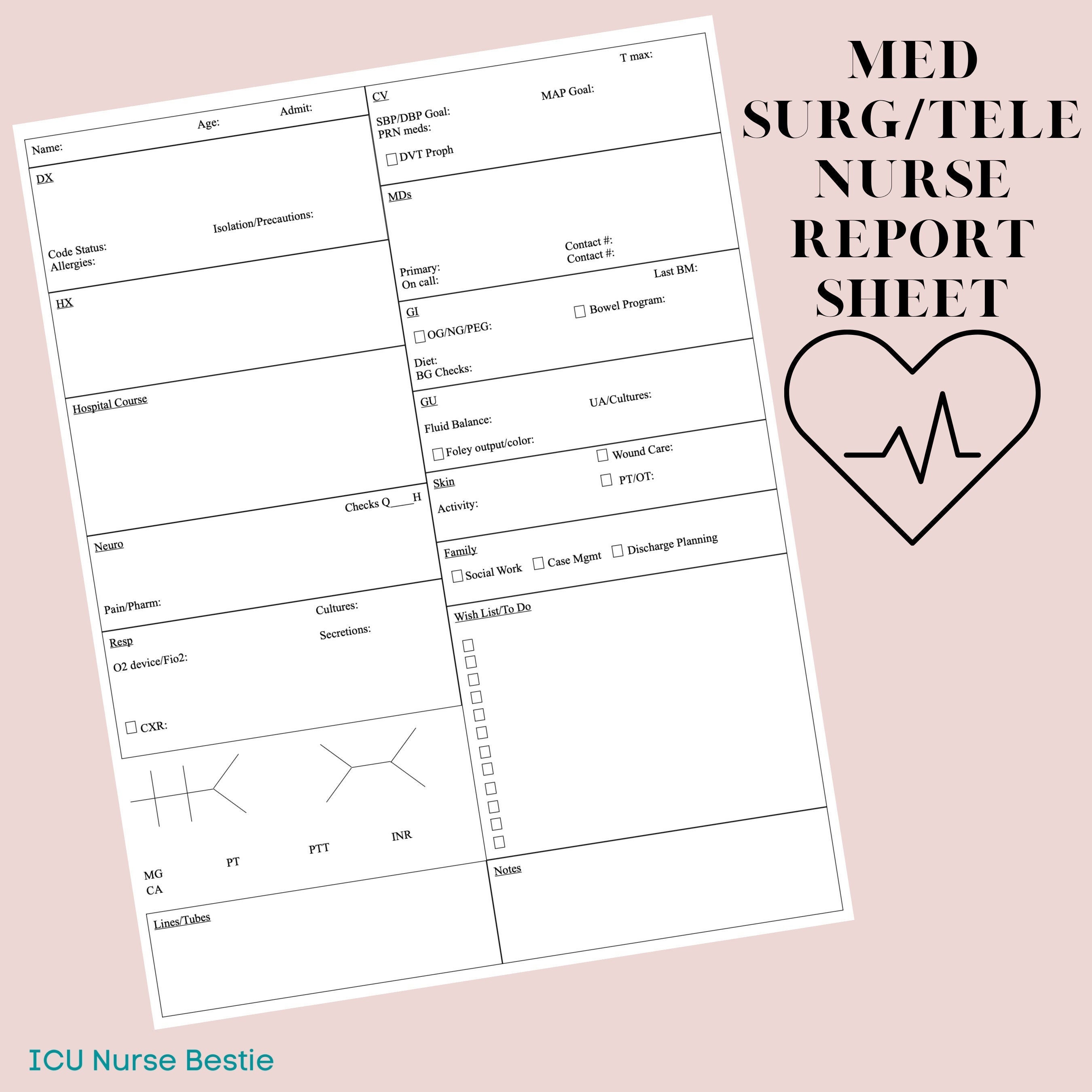 Med Surg and Telemetry Nurse Report Sheet - Etsy