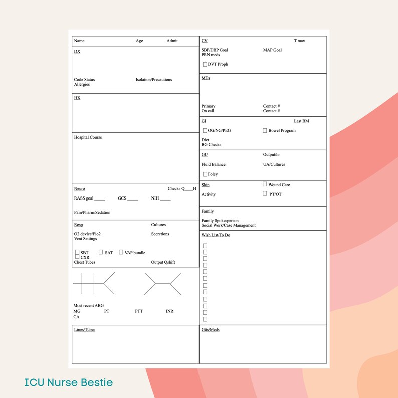 ICU Nurse Report Sheet - Etsy