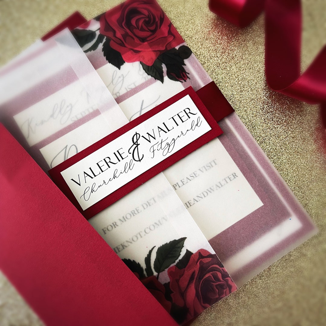 Burgundy and White in a Vellum Wrap With an Elegant Satin Ribbon Belt ...