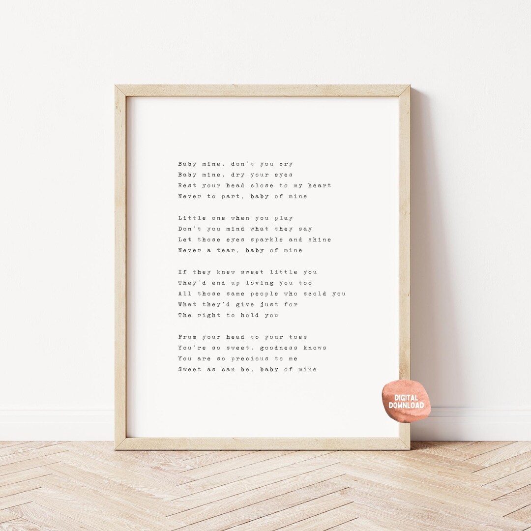 Dumbo Lullaby Nursery Wall Art Quote, Digital Download, Printable ...