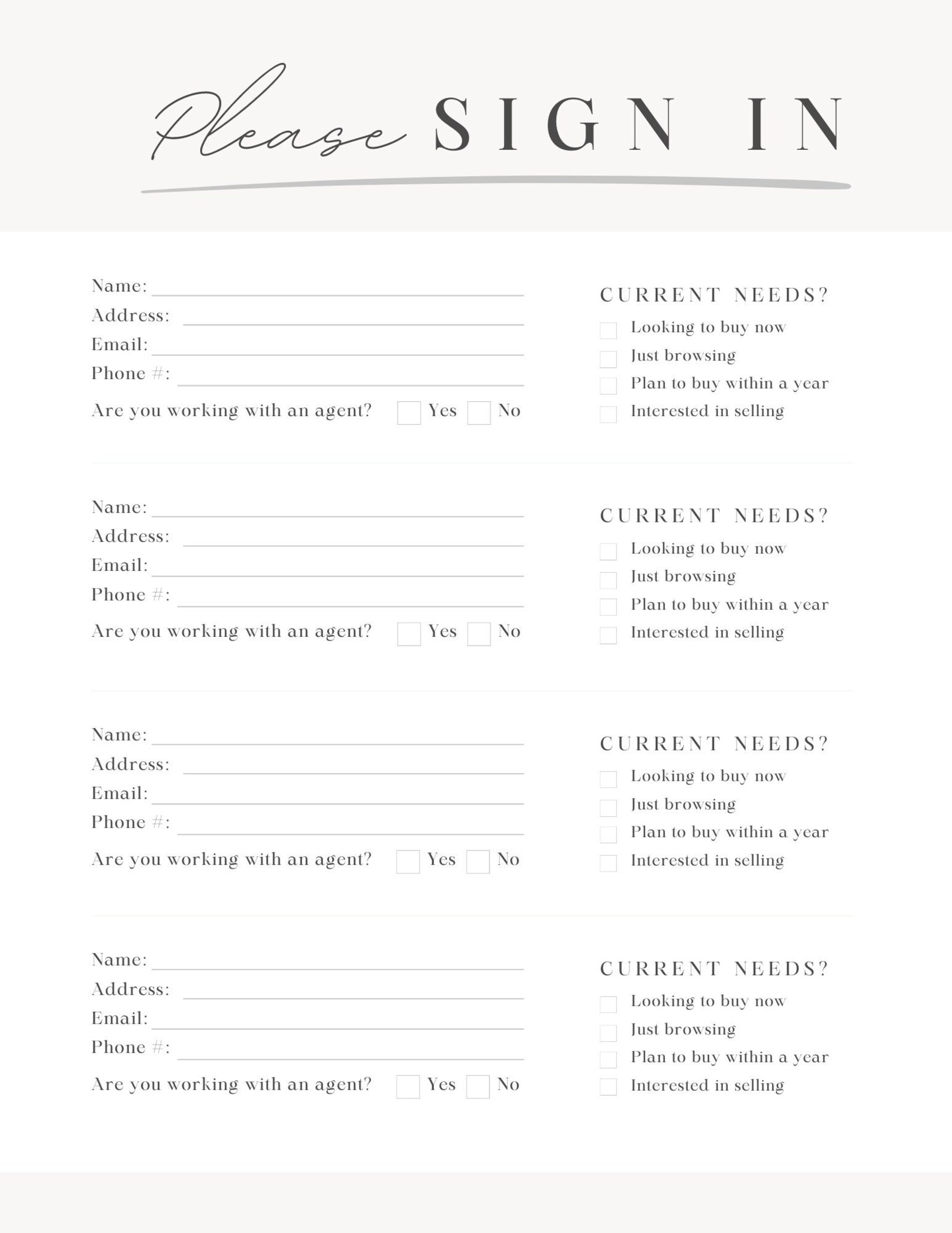 Simple Open House Sign in Sheet - Etsy