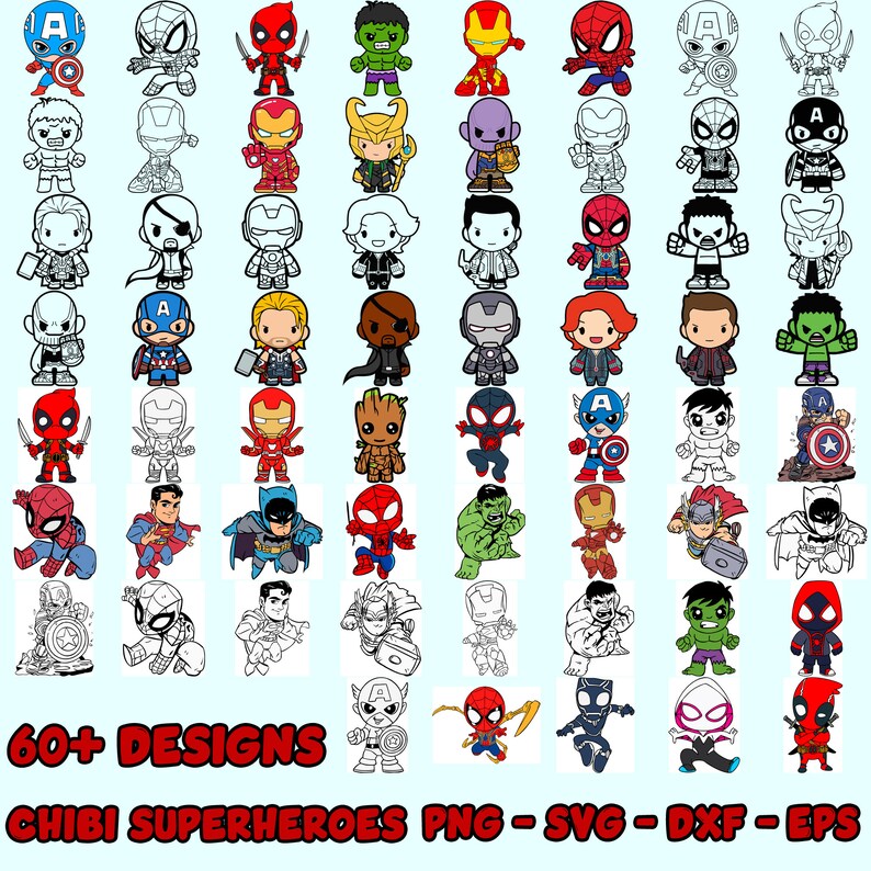 60 Designs Chibi Superheroes, Chibi Superheroes Clipart Set ...